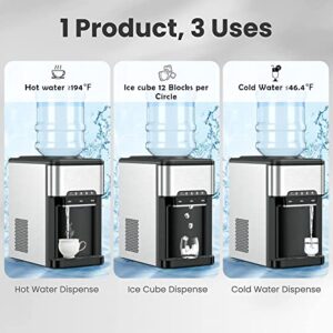 Water Dispenser with Ice Maker Hot Cold Water Cooler, 3-in-1 Countertop 5 Gallon Water Dispenser, Top Loading Water Cooler Dispenser for Home Office Dormitory