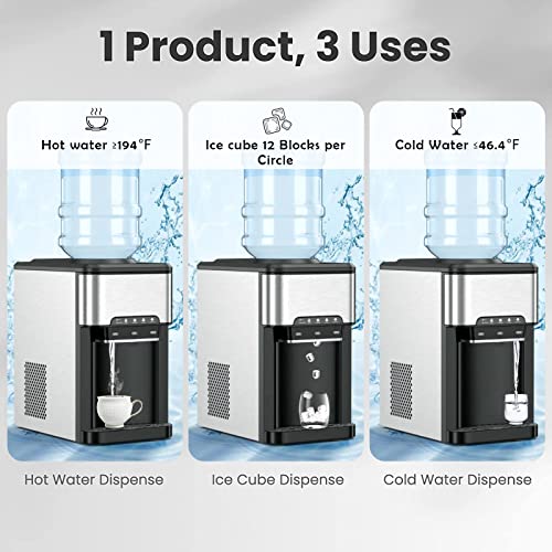 Water Dispenser with Ice Maker Hot Cold Water Cooler, 3-in-1 Countertop 5 Gallon Water Dispenser, Top Loading Water Cooler Dispenser for Home Office Dormitory