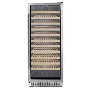 Summit Appliance SWC1127B 24" Wide Single Zone Wine Cellar; 127 bottles; Automatic Defrost; Digital Thermostat, Versatile storage; Wooden Shelving and Factory-Installed Lock