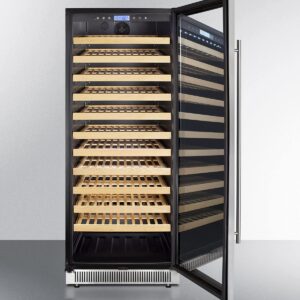 Summit Appliance SWC1127B 24" Wide Single Zone Wine Cellar; 127 bottles; Automatic Defrost; Digital Thermostat, Versatile storage; Wooden Shelving and Factory-Installed Lock