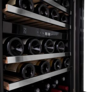 Z Line Kitchen and Bath ZLINE 24" Monument Autograph Edition Dual Zone 44-Bottle Wine Cooler in Stainless Steel with Polished Gold Accents (RWVZ-UD-24-G)