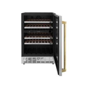 Z Line Kitchen and Bath ZLINE 24" Monument Autograph Edition Dual Zone 44-Bottle Wine Cooler in Stainless Steel with Polished Gold Accents (RWVZ-UD-24-G)