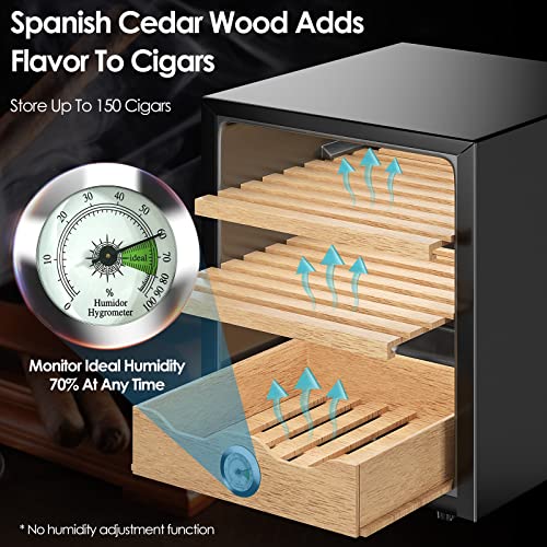 MANITAN 50L Electric Cooler Box for 300 Capacity 54-73℉ Temperature and Humidity Stable with Spanish Cedar Wood Shelves