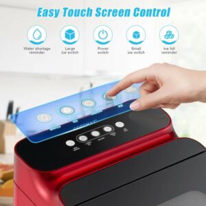 Ice Makers Countertop, Self-Cleaning Ice Maker with Ice Basket, 9pcs/ 6mins 33 LBS/24 H for Home/Office/Kitchen,Red