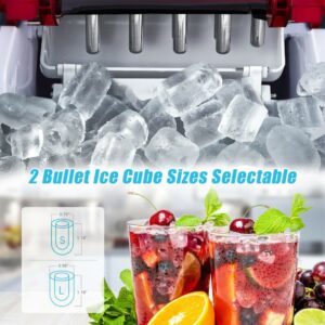 Ice Makers Countertop, Self-Cleaning Ice Maker with Ice Basket, 9pcs/ 6mins 33 LBS/24 H for Home/Office/Kitchen,Red