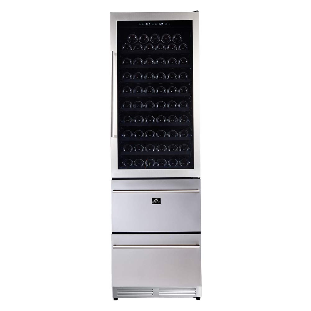 Forno Azienda 24” Inch. Freestanding Wine Cooler Fridge with Quiet Dual Temperature Monitor Zone, Double Layer Glass Door, Display Rack, Multiple Compartment 108 bottles, 55 cans