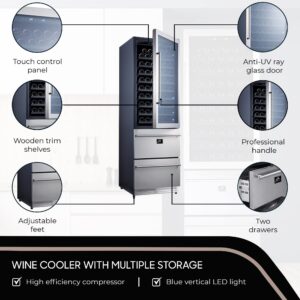 Forno Azienda 24” Inch. Freestanding Wine Cooler Fridge with Quiet Dual Temperature Monitor Zone, Double Layer Glass Door, Display Rack, Multiple Compartment 108 bottles, 55 cans