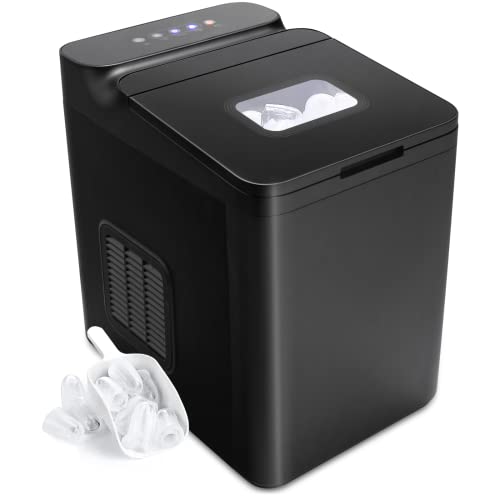 SIMOE Ice Makers Countertop, Ice Machine, 33Lbs/24Hs, 9 Cubes in 6Mins, Automatic Self-Cleaning, 2 Ice Sizes, w/LED Display for Party/Bar/Office, Black