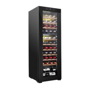 schmecke 44 bottle dual zone wine cooler refrigerator | large freestanding wine cellar | 41f-64f digital temperature control wine fridge for red, white, champagne or sparkling wine - black