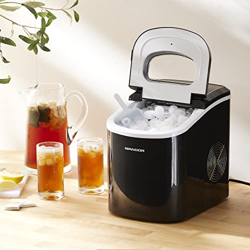 WANDOR HZB-12A Compact Portable Top Load Ice Maker Countertop Tabletop Appliance w/ 1.8 Pound Ice Capacity, Removable Basket, and LED Display, Black