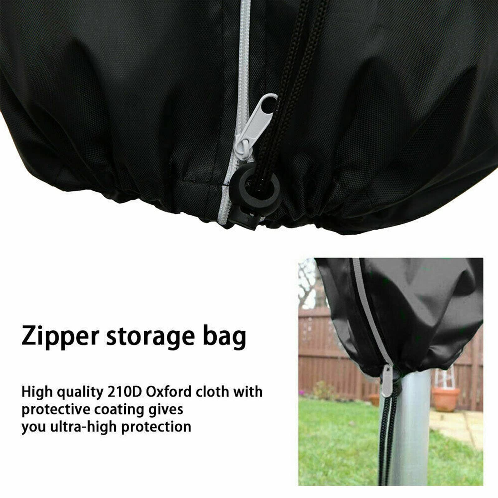 E-DONG Rotary Washing Line Cover, Waterproof Rotary Airer Cover Heavy Duty 210D Oxford Fabric Rotary Dryer Cover with Zip Rotary Clothes Line Cover, Anti-UV, Rip-Proof 168x30x30cm Black