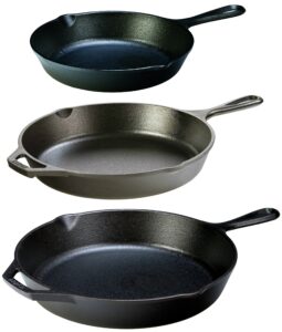 lodge seasoned cast iron 3 skillet bundle. 12 inches and 10.25 inches with 8 inch set of 3 cast iron frying pans