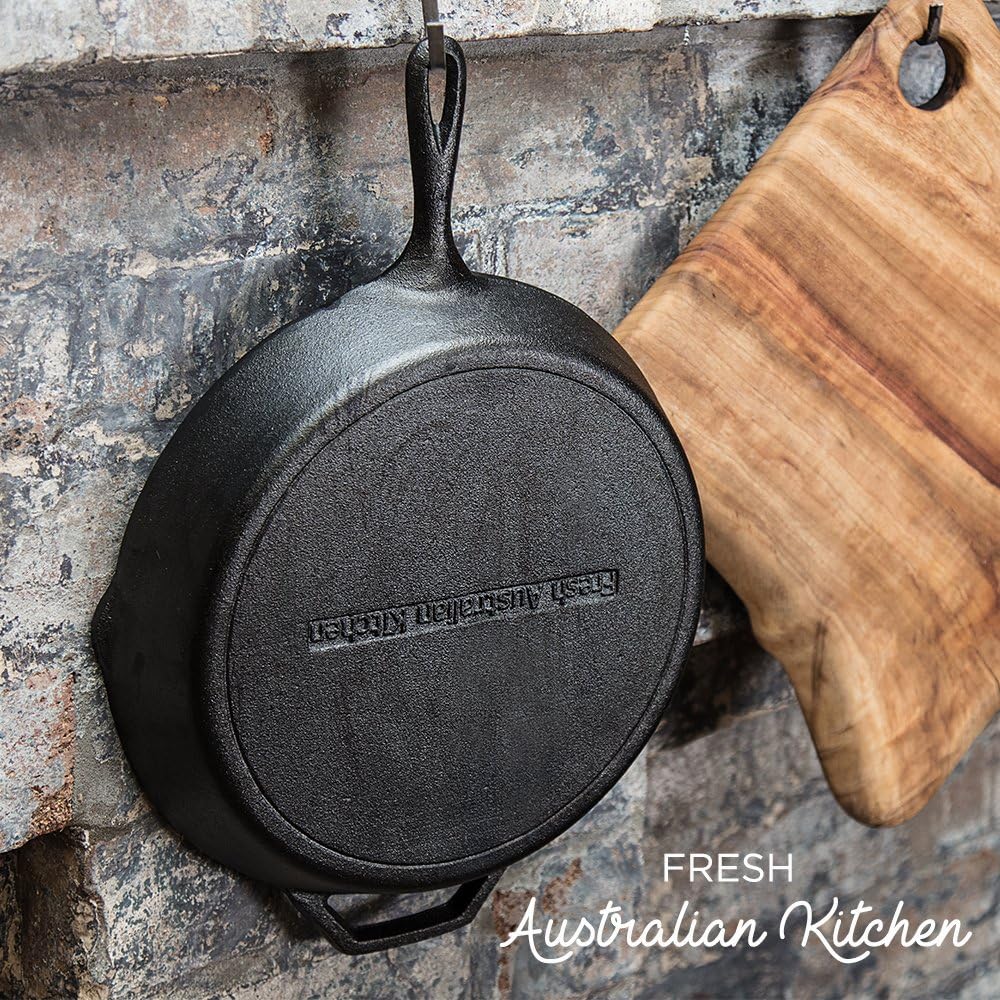 Fresh Australian Kitchen 12.5" Cast Iron Skillets Nonstick - Pre Seasoned Frying Pan Cookware Pan for Cooking