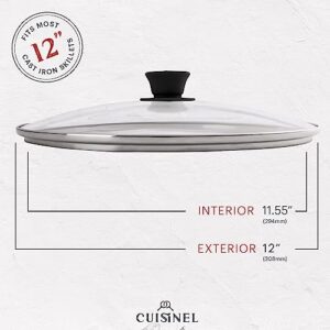 Cuisinel Cast Iron Skillet with Lid - 12"-Inch Frying Pan + Glass Cover + Silicone Handle Holder - Pre-Seasoned Oven Safe Cookware - Indoor/Outdoor Use - Grill, BBQ, Fire, Stovetop, Induction