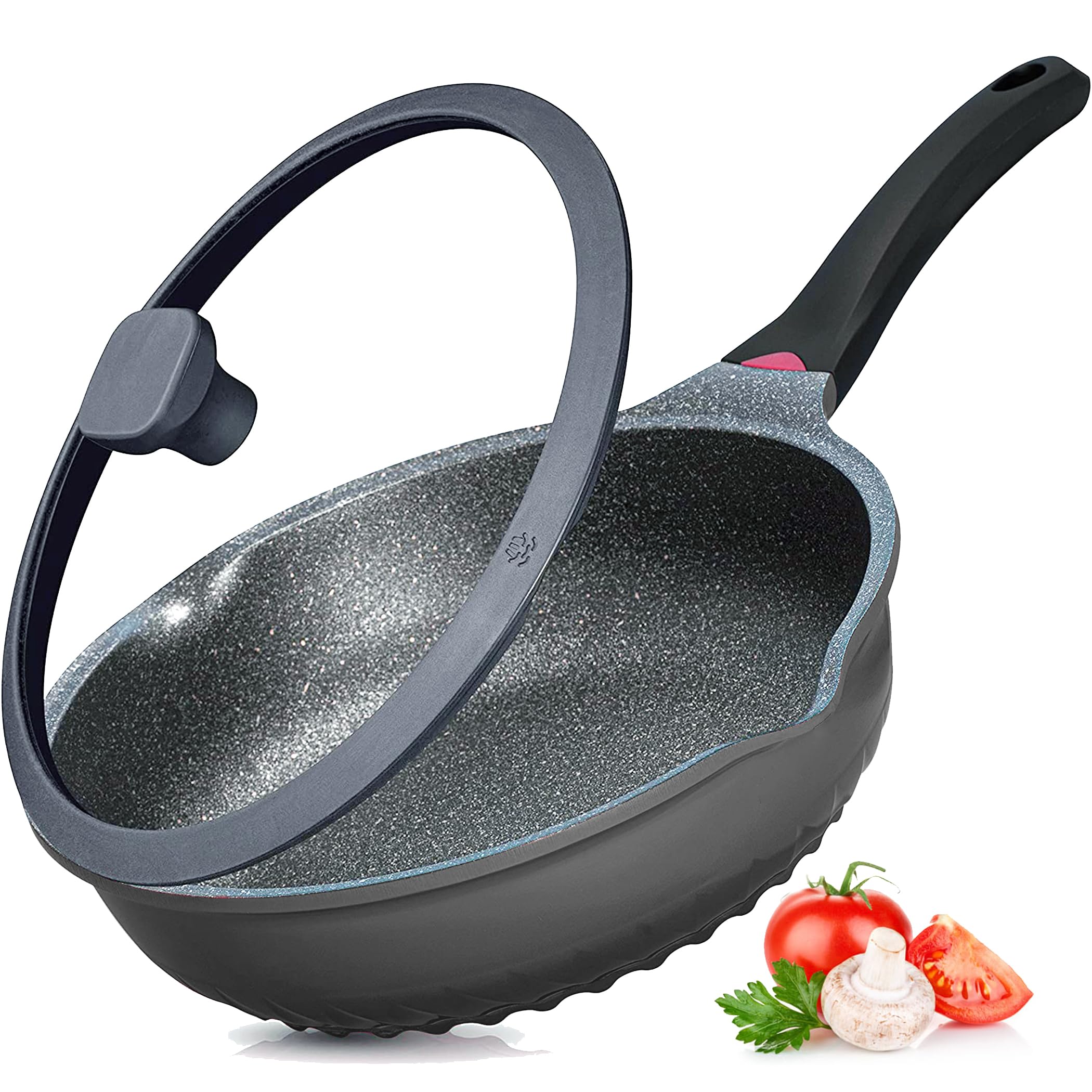 Vinchef Nonstick Skillet with Lid, 11In/5Qt Aluminum Deep Frying/Saute Pan with Lid and Heat Indicator, Anti Scratch and Anti Stain, Induction Compatible