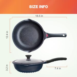 Vinchef Nonstick Skillet with Lid, 11In/5Qt Aluminum Deep Frying/Saute Pan with Lid and Heat Indicator, Anti Scratch and Anti Stain, Induction Compatible