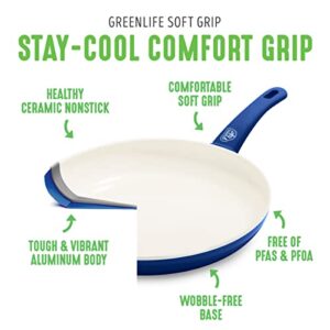 GreenLife Soft Grip Healthy Ceramic Nonstick, 8" 10" and 12" Frying Pan Skillet Set, PFAS-Free, Dishwasher Safe, Blue