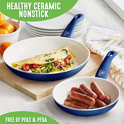 GreenLife Soft Grip Healthy Ceramic Nonstick, 8" 10" and 12" Frying Pan Skillet Set, PFAS-Free, Dishwasher Safe, Blue