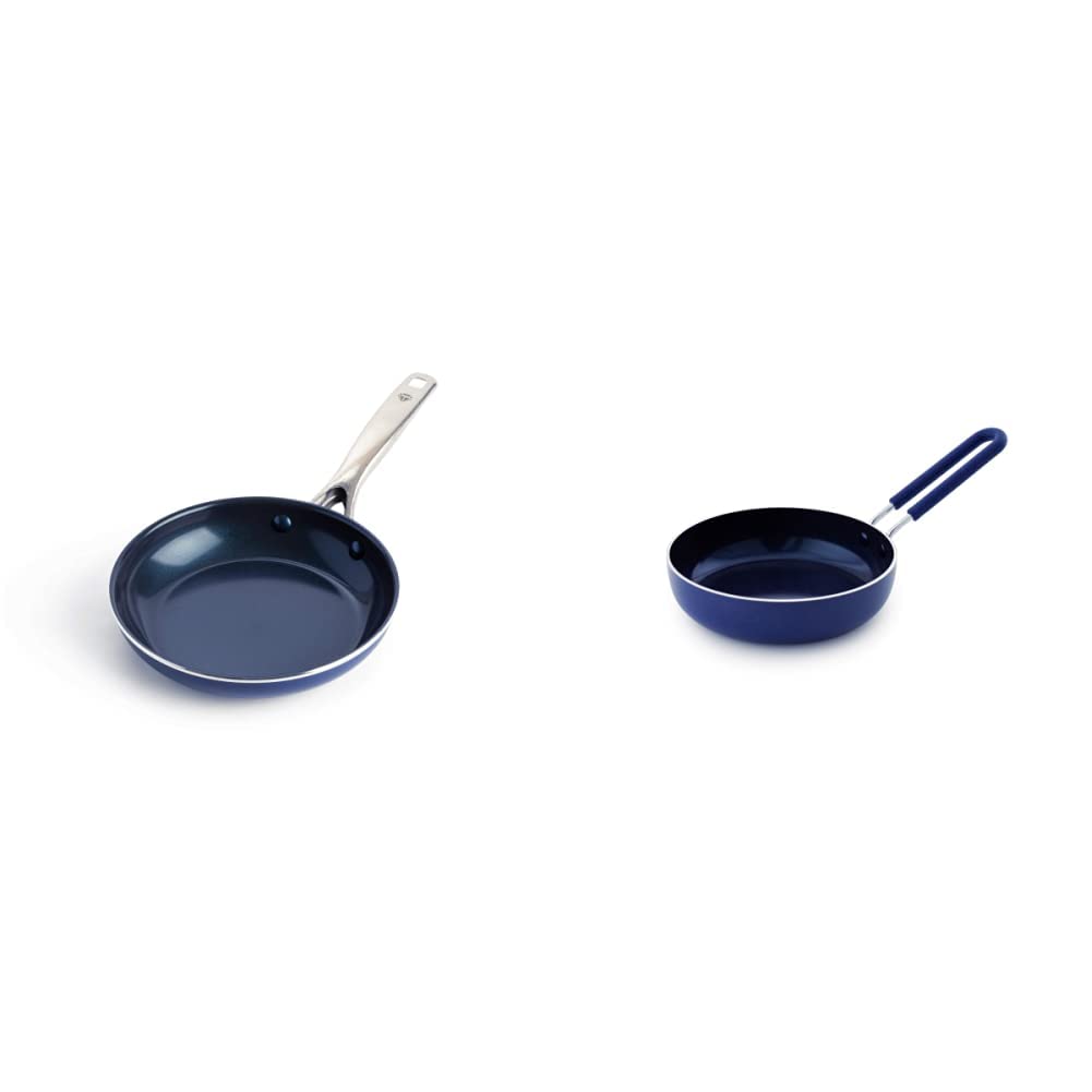 BLUE DIAMOND Cookware Ceramic Nonstick Frying Pan, 8 inch New Version & Cookware Healthy Ceramic Nonstick Mini Egg Pan, Blue