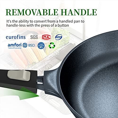 Diricho 8" Nonstick Frying Pan, 8/10/11 inch Non Stick Egg Pans Omelet Skillet with Removable Handle, Oven and Dishwasher Safe, Induction Compatible, Healthy Cooking Cookware, PFOA Free