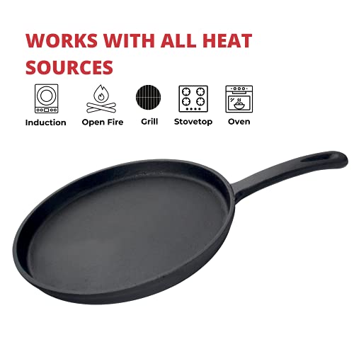 Jim Beam 10.5" Pre Seasoned Cast Iron Skillet for Grill, Gas, Oven, Electric, Induction and Glass, Black