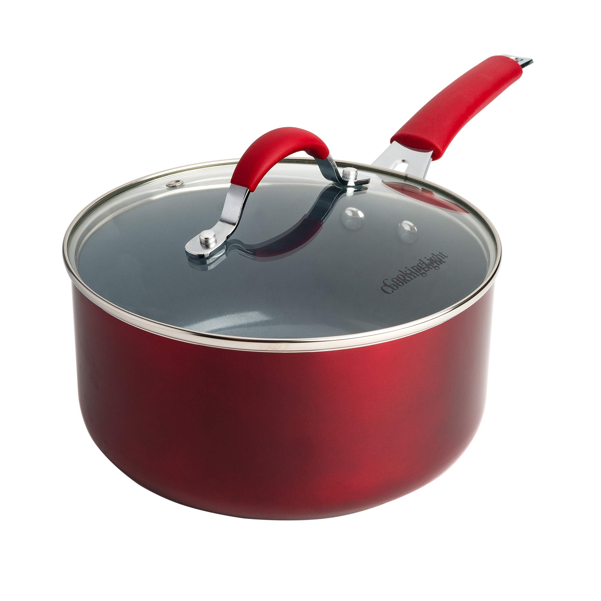 Cooking Light Allure Non-Stick Ceramic Cookware with Silicone Stay Cool Handle, 3 Quart Saucepan, Red