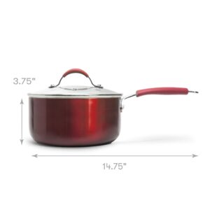 Cooking Light Allure Non-Stick Ceramic Cookware with Silicone Stay Cool Handle, 3 Quart Saucepan, Red