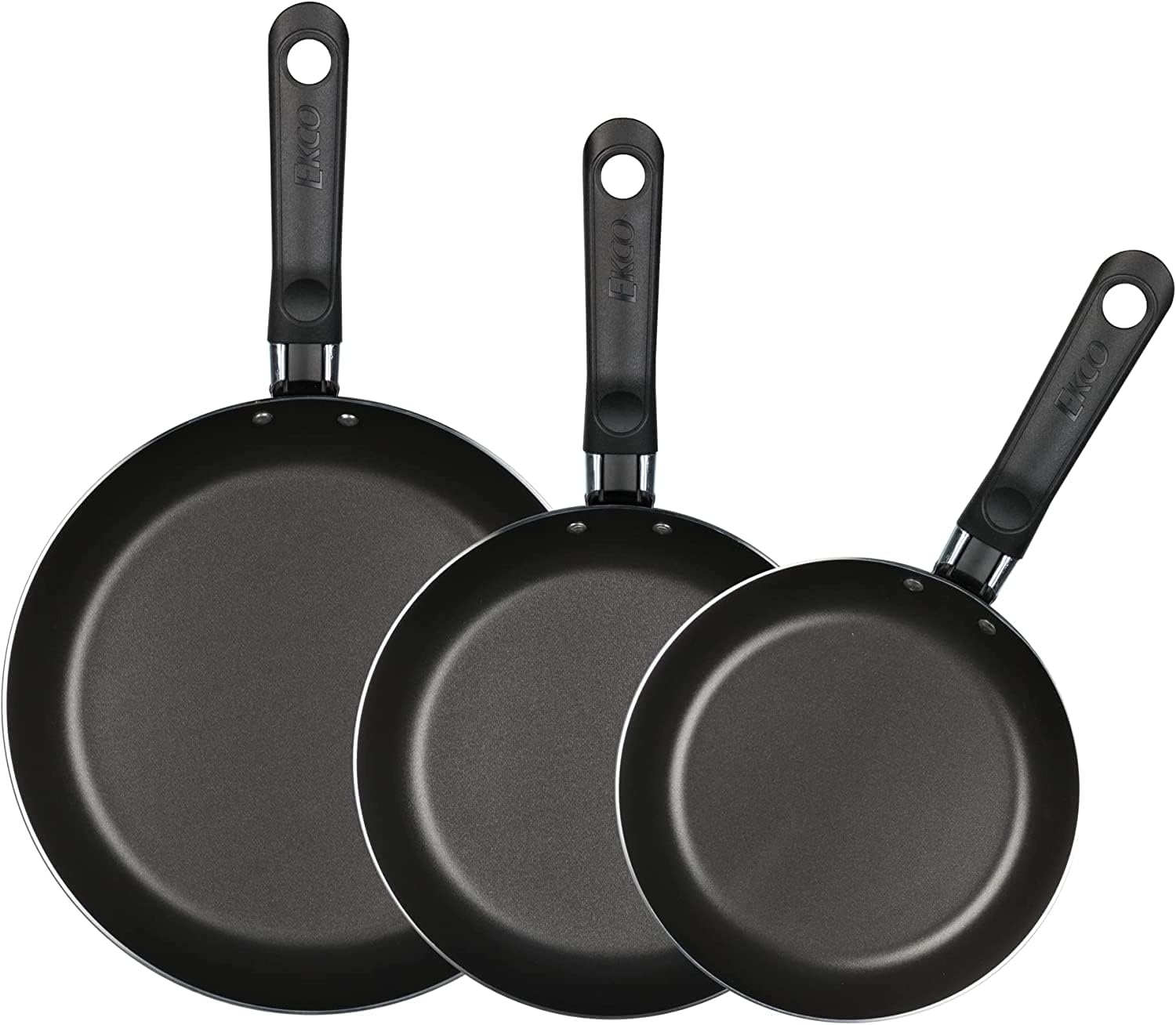 Ekco 3-Piece Frying Pan Set (7.1, 7.9 & 9.4 IN) For all Stovetops, Dishwasher Safe - Lightweight Aluminum Skillets, Non-Stick & Riveted Bakelite Handle (Photopaint Blue & Green) PFOA & PTFE Free