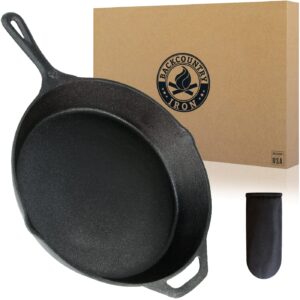 backcountry iron 12 inch round large pre-seasoned cast iron skillet