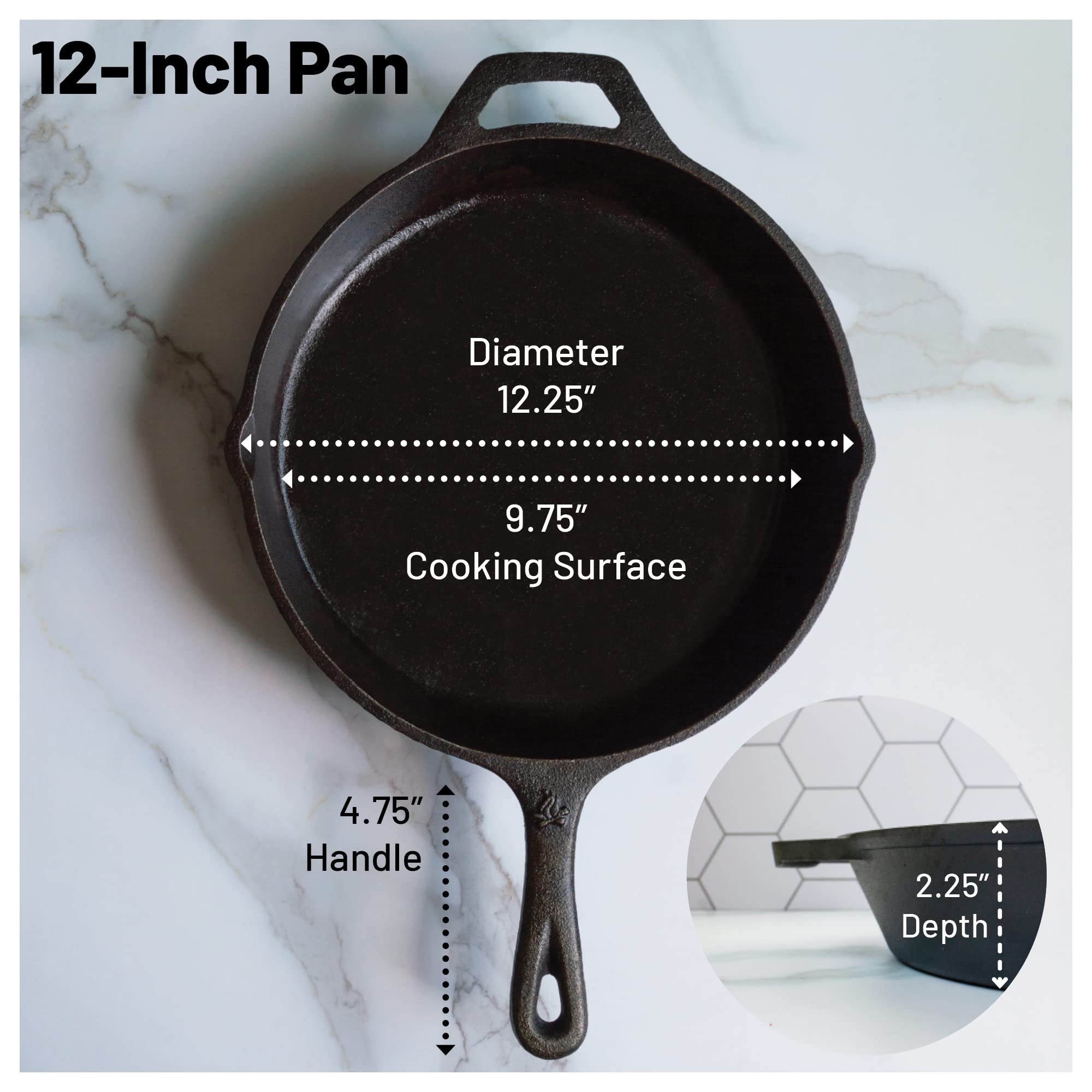 Backcountry Iron 12 Inch Round Large Pre-Seasoned Cast Iron Skillet