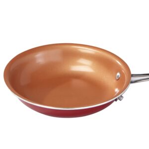 Red Copper 10 inch Pan by BulbHead Ceramic Copper Infused Non-Stick Fry Pan Skillet Scratch Resistant Without PFOA and PTFE Heat Resistant From Stove To Oven Up To 500 Degrees