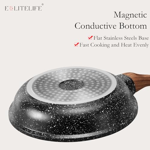 ESLITE LIFE Frying Pan Set with Lids Nonstick Skillet Set Egg Omelette Pans, Granite Coating Cookware Compatible with All Stovetops (Gas, Electric & Induction), PFOA Free, 7-Piece