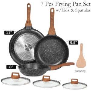 ESLITE LIFE Frying Pan Set with Lids Nonstick Skillet Set Egg Omelette Pans, Granite Coating Cookware Compatible with All Stovetops (Gas, Electric & Induction), PFOA Free, 7-Piece