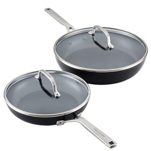 kitchenaid hard anodized induction nonstick frying pans/skillet set, 4 piece - matte black