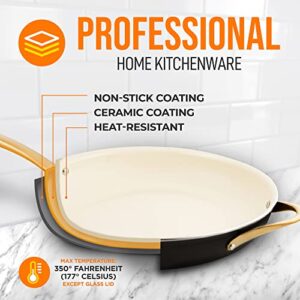 NutriChef 14" Extra Large Fry Pan - Professional Home Cookware Skillet Nonstick Frying Pan with Golden Titanium Coated Silicone Handle, Ceramic Coating, Stain-Resistant, And Easy To Clean