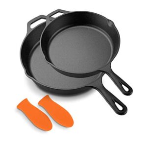 nutrichef 10" & 12" kitchen frying nonstick cookware set w/drip spout pre-seasoned cast iron skillet pans, 10 inch - 12 inch, ceramic