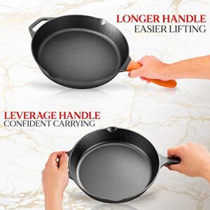 NutriChef 10" & 12" Kitchen Frying Nonstick Cookware Set w/Drip Spout Pre-Seasoned Cast Iron Skillet Pans, 10 inch - 12 inch, Ceramic