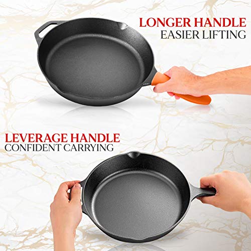 NutriChef 10" & 12" Kitchen Frying Nonstick Cookware Set w/Drip Spout Pre-Seasoned Cast Iron Skillet Pans, 10 inch - 12 inch, Ceramic