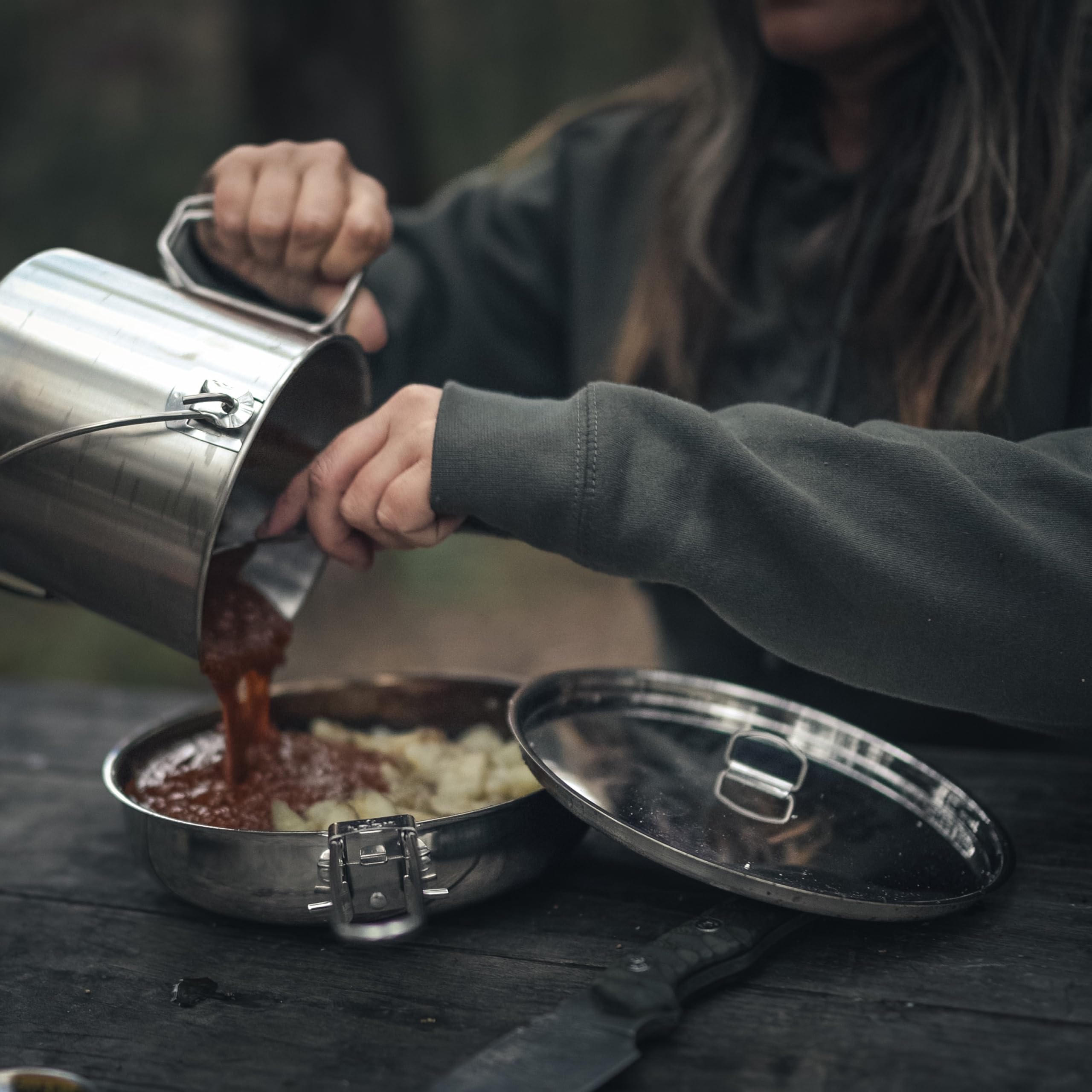 The Pathfinder School Stainless Steel Folding Skillet and Lid