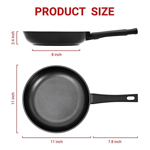 Sakuchi Nonstick Frying Pan 11 Inch, Skillet Non Stick for Induction Cooktop, Cooking Pan with Bakelite Handle, Black