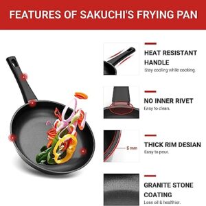 Sakuchi Nonstick Frying Pan 11 Inch, Skillet Non Stick for Induction Cooktop, Cooking Pan with Bakelite Handle, Black