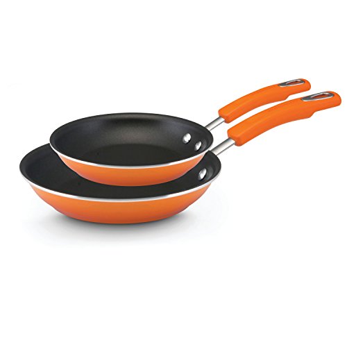 Rachael Ray Brights Nonstick Frying Pan Set / Fry Pan Set / Skillet Set - 9.25 Inch and 11 Inch, Orange