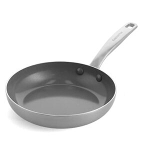 greenpan chatham tri-ply stainless steel healthy ceramic nonstick 8" frying pan skillet, pfas-free, induction suitable, dishwasher safe, silver