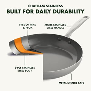 GreenPan Chatham Tri-Ply Stainless Steel Healthy Ceramic Nonstick 8" Frying Pan Skillet, PFAS-Free, Induction Suitable, Dishwasher Safe, Silver