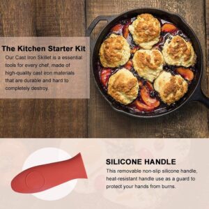 Pre-Seasoned Cast Iron Skillet Set of 3 | 6", 8" & 10" Cast Iron Frying Pans with 3 Heat-Resistant Holders & Oil Brush - Indoor and Outdoor Use - Oven Grill Stovetop Induction Safe Cookware