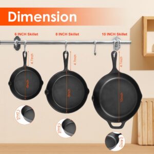 Pre-Seasoned Cast Iron Skillet Set of 3 | 6", 8" & 10" Cast Iron Frying Pans with 3 Heat-Resistant Holders & Oil Brush - Indoor and Outdoor Use - Oven Grill Stovetop Induction Safe Cookware