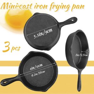 GothaBach 3 Pack 4'' Mini Cast Iron Skillet, Pre Seasoned Small Cast Iron Skillet for Baked Cookie, Brownie, Egg Cakes