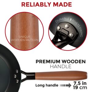 YOSUKATA Coating-Free Carbon Steel Pan - Durable 10 1/4 Inch Frying Pan - Pans for Cooking Delicious Meals - Carbon Steel Pan with Removable Heat-Resistant Wooden Handle - Fry Pan