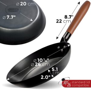 YOSUKATA Coating-Free Carbon Steel Pan - Durable 10 1/4 Inch Frying Pan - Pans for Cooking Delicious Meals - Carbon Steel Pan with Removable Heat-Resistant Wooden Handle - Fry Pan