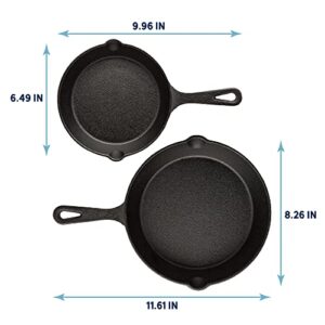 Country Living Pre-Seasoned Cast Iron Skillet, Oven Safe Frying Pans with Silicone Handle Sleeves, Durable Indoor and Outdoor Cookware, Set of Two, 6-Inch and 8-Inch, Black